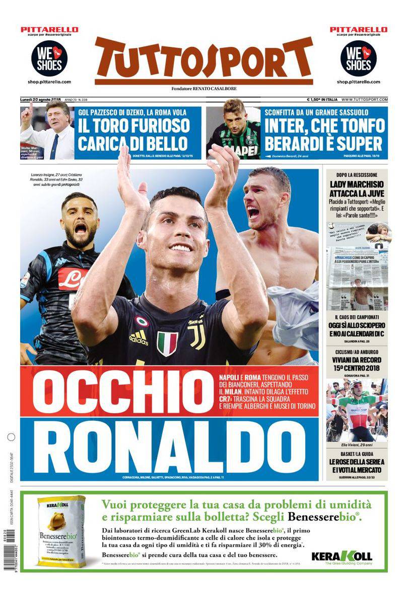 Rassegna stampa: Tuttosport - Inter, che tonfo. Berardi è super