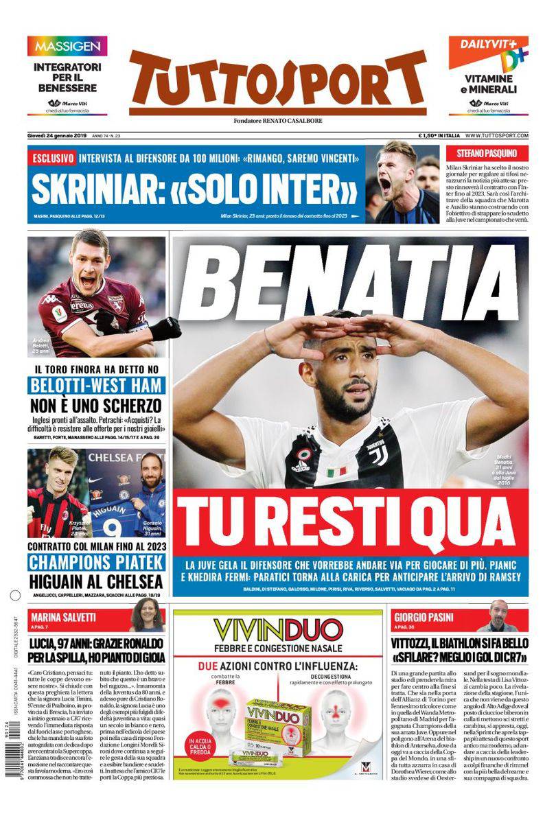 Rassegna stampa: Tuttosport - Skriniar: "Solo Inter"