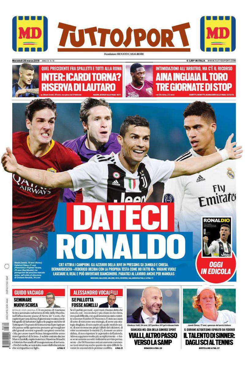 Rassegna stampa: Tuttosport - Inter: Icardi torna? Riserva di Lautaro