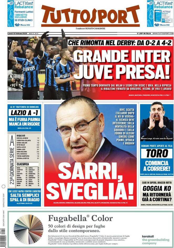 Tuttosport | I titoli sull'Inter del 10 febbraio