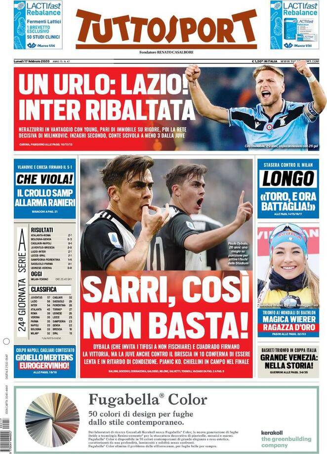 Tuttosport | I titoli sull'Inter del 17 febbraio